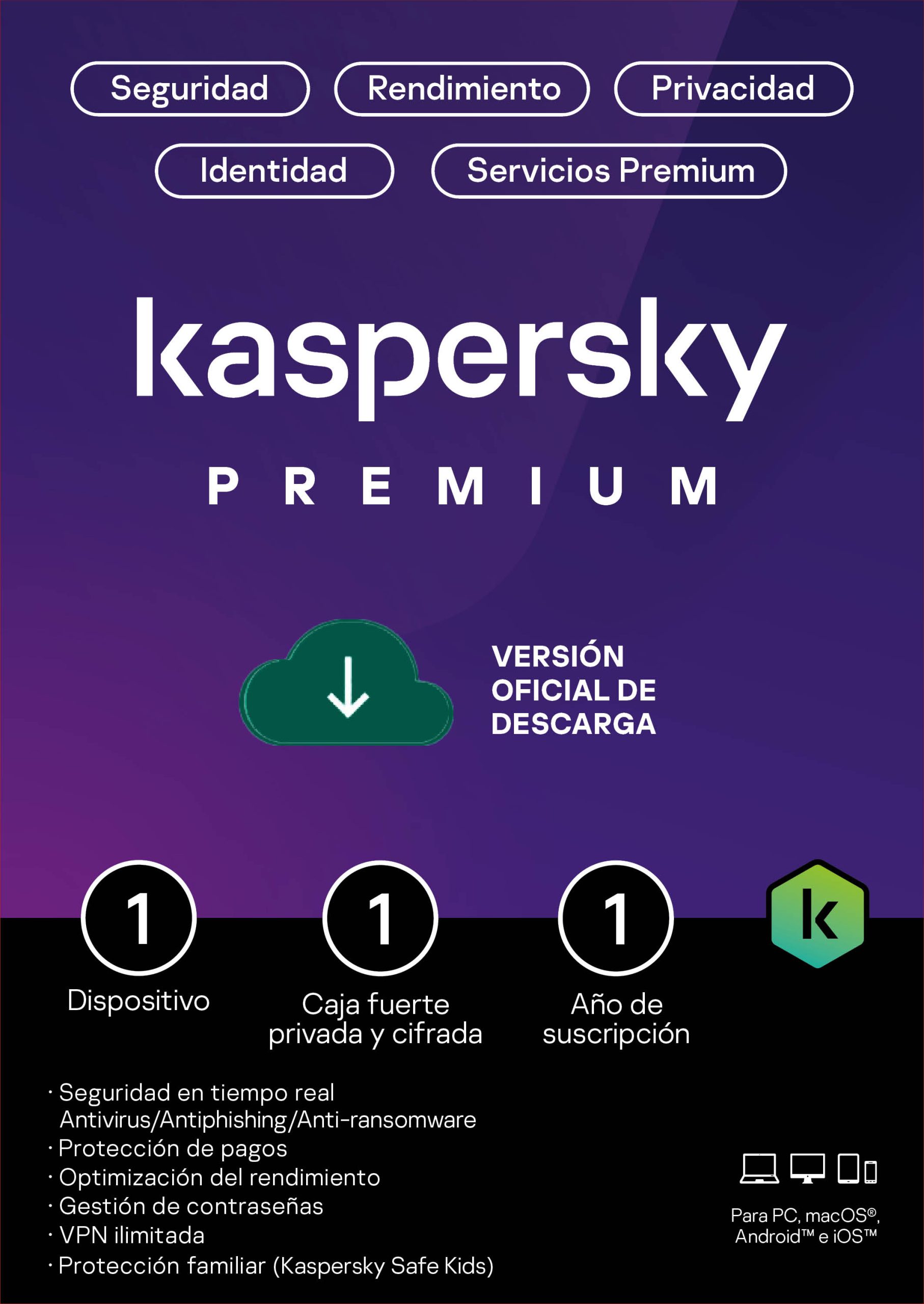 ANTIVIRUS KASPERSKY PREMIUM/1DISP/1AÑO/BASE – NS TECNOUTILES